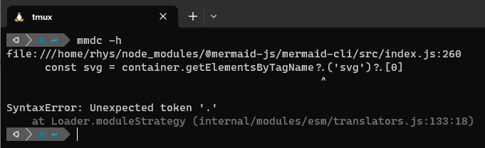 Crashes immediately with a SyntaxError on WSL · Issue #576 · mermaid-js/mermaid-cli · GitHub
