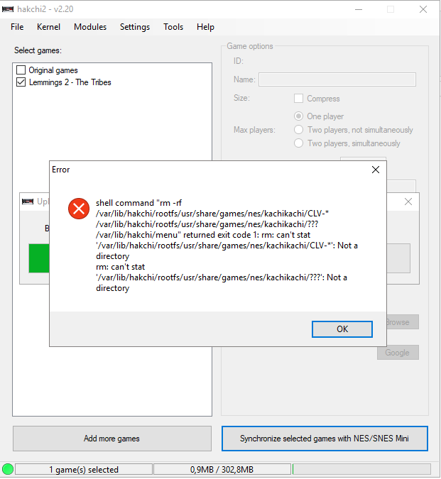 Problem with synchronize selected games - building folder structure - kachikachi not a directory ...