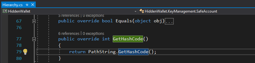 Use String.GetHashCode() might be a problem in HiddenWallet.KeyManagement.SafeAccount. · Issue ...