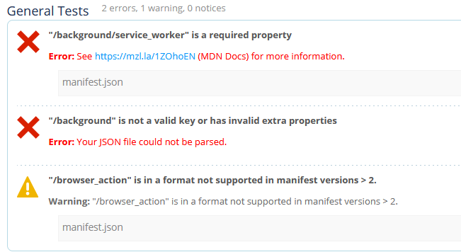 Manifest keys unsupported in the current manifest version should be reported as warnings · Issue ...