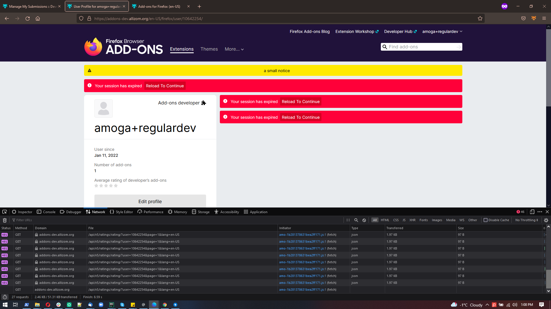 Accessing A User Profile Page With An Expired Session Triggers Infinite Requests To The 