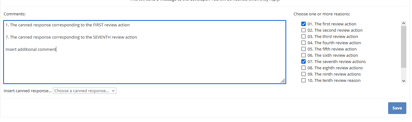 Add a canned response when a review action reason is chosen · Issue #8910 · mozilla/addons · GitHub