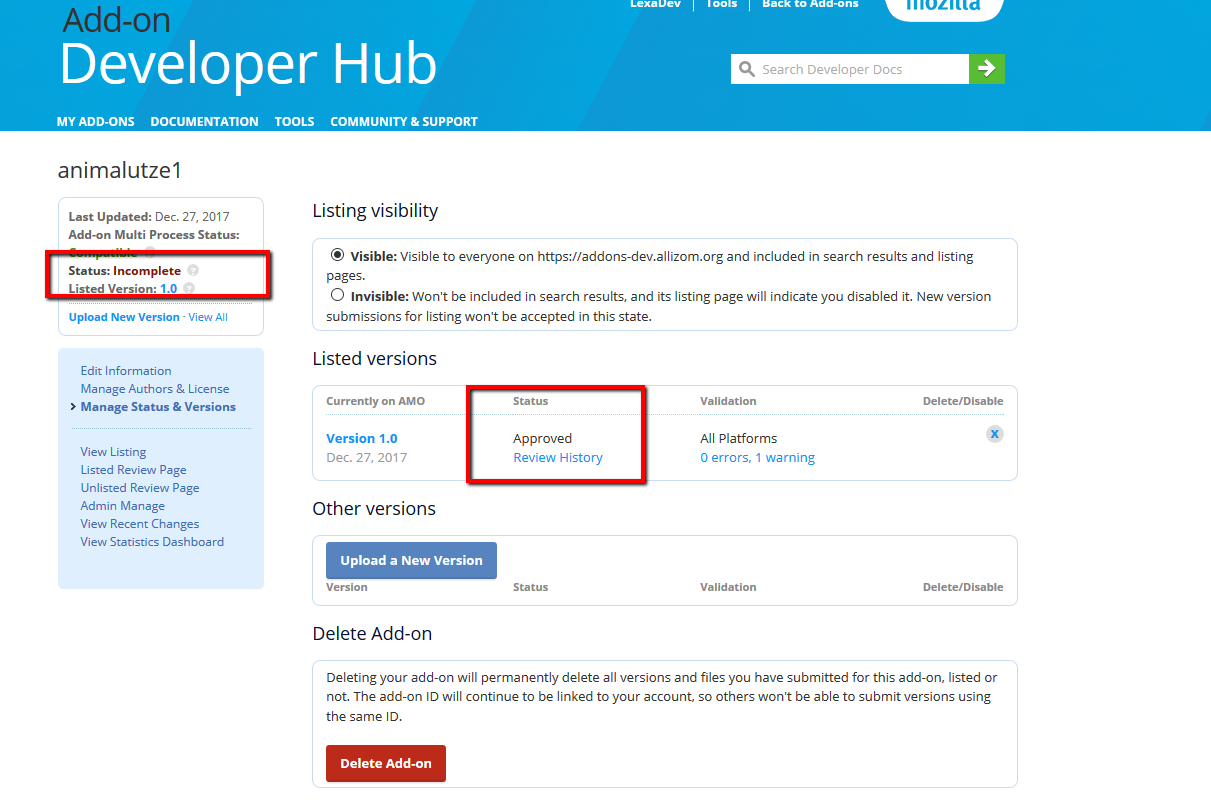 "Awaiting..." status for an add-on with its only version "Approved" · Issue #3383 · mozilla ...