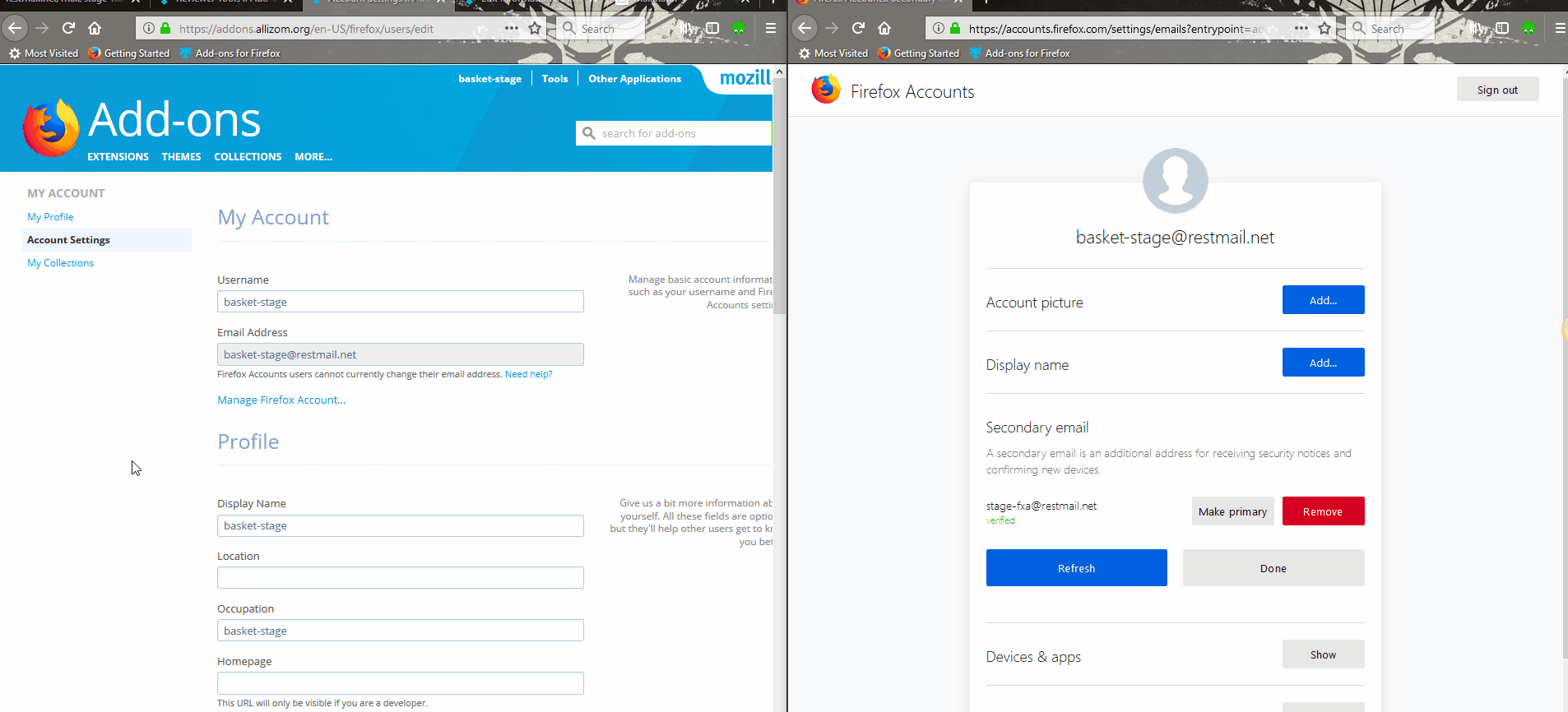Changing your primary email address back to the original email from the FxA page is not ...
