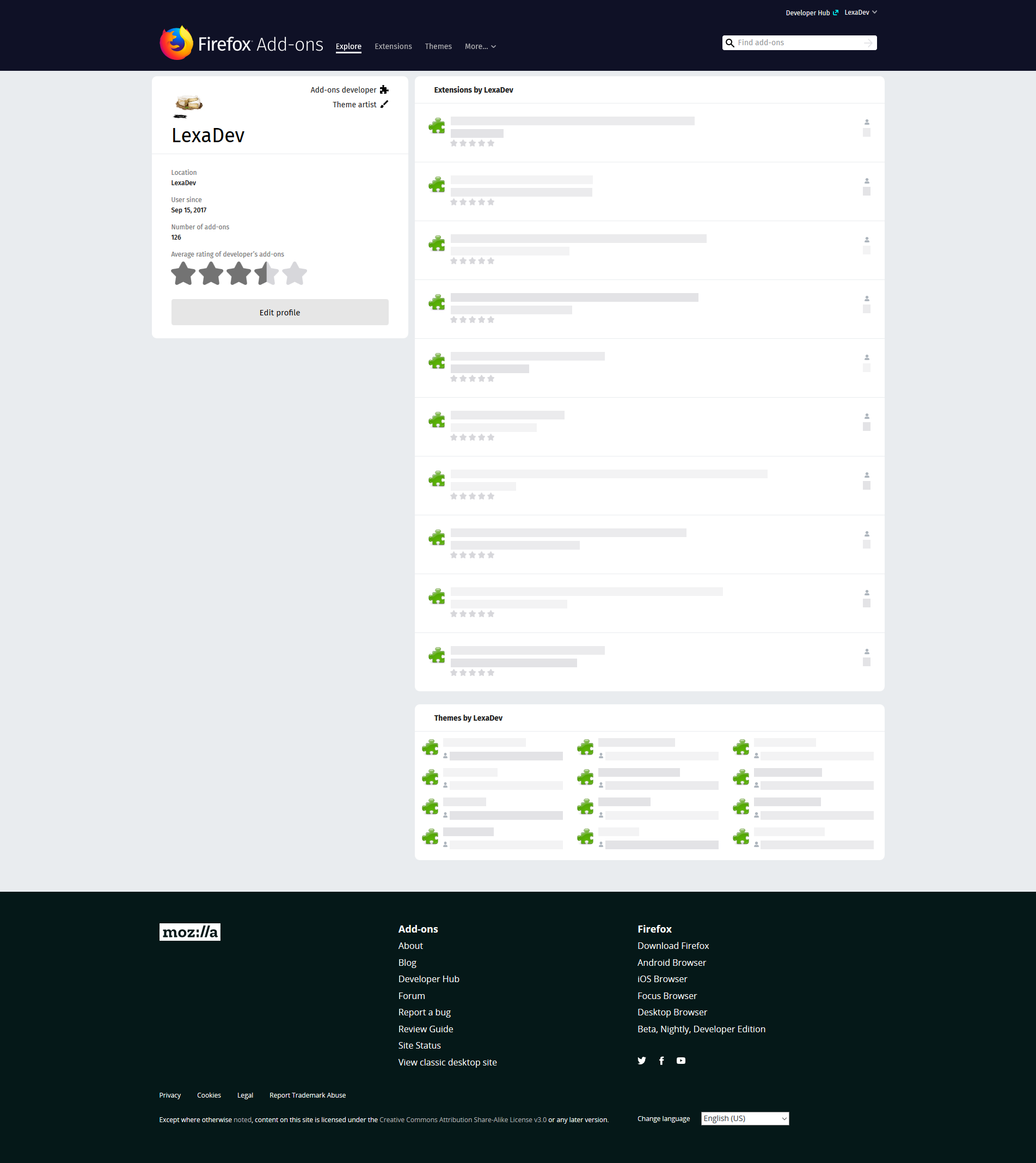 Navigating to a non existent page in More add-on by author cards in the ...