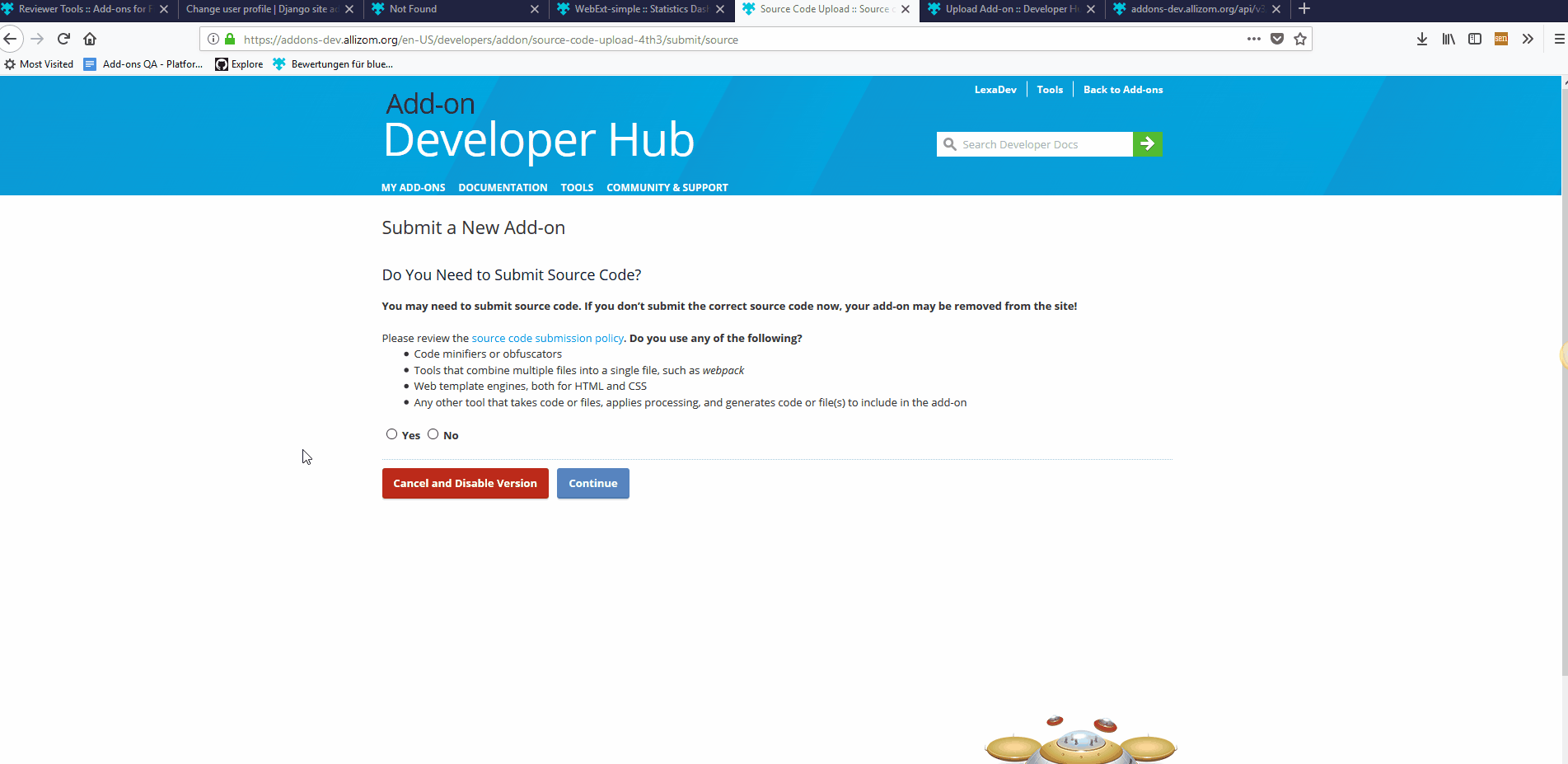 User is asked to specify if source code is required when selecting the Cancel and Disable ...