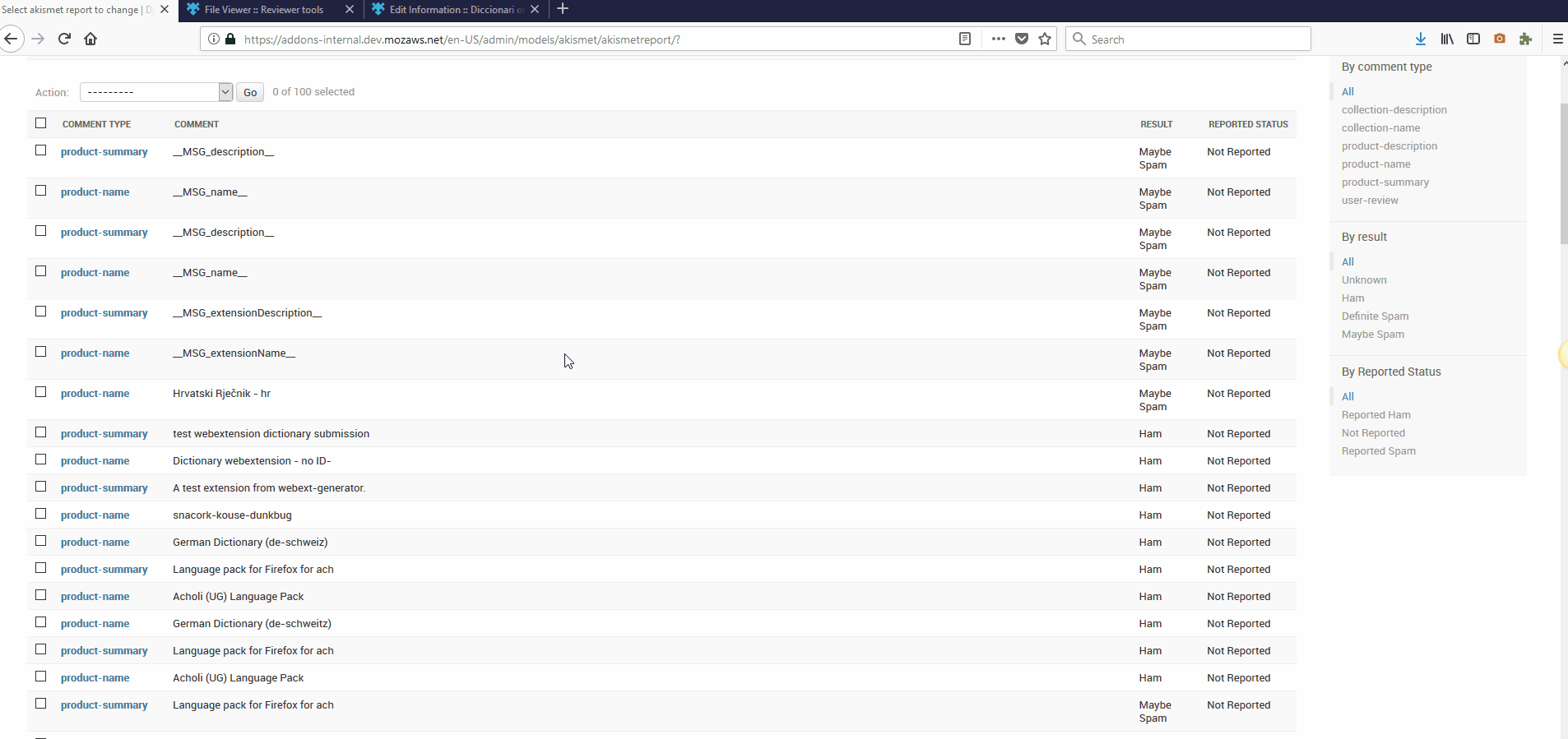 Link To The Add On Rating From Akismet Reports Should Be Available Only For User Reviews