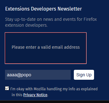 The error message displayed for an incorrect email format has some ...