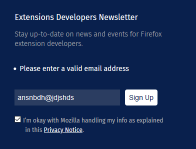 The error message displayed for an incorrect email format has some ...