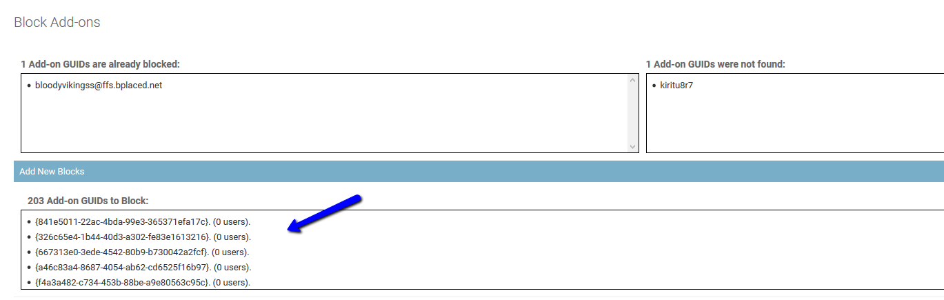 bulk addon block entry · Issue #7121 · mozilla/addons · GitHub