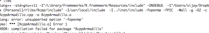 clang: error: unsupported option '-fopenmp' · Issue #143 · RcppCore/RcppArmadillo · GitHub