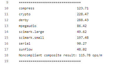 [VC_1.11.0] Failed to parse SPECjvm metrics from results because index was outside the bounds of ...