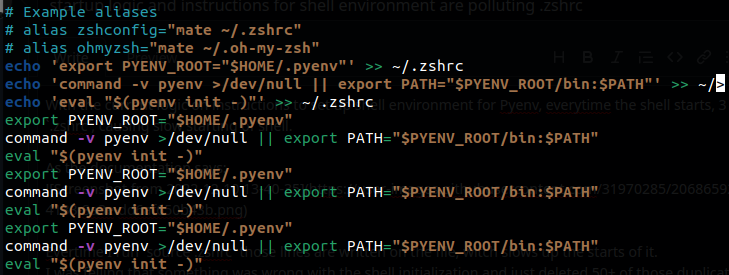 startup logic and instructions for shell environment are polluting .zshrc · Issue #2556 · pyenv ...