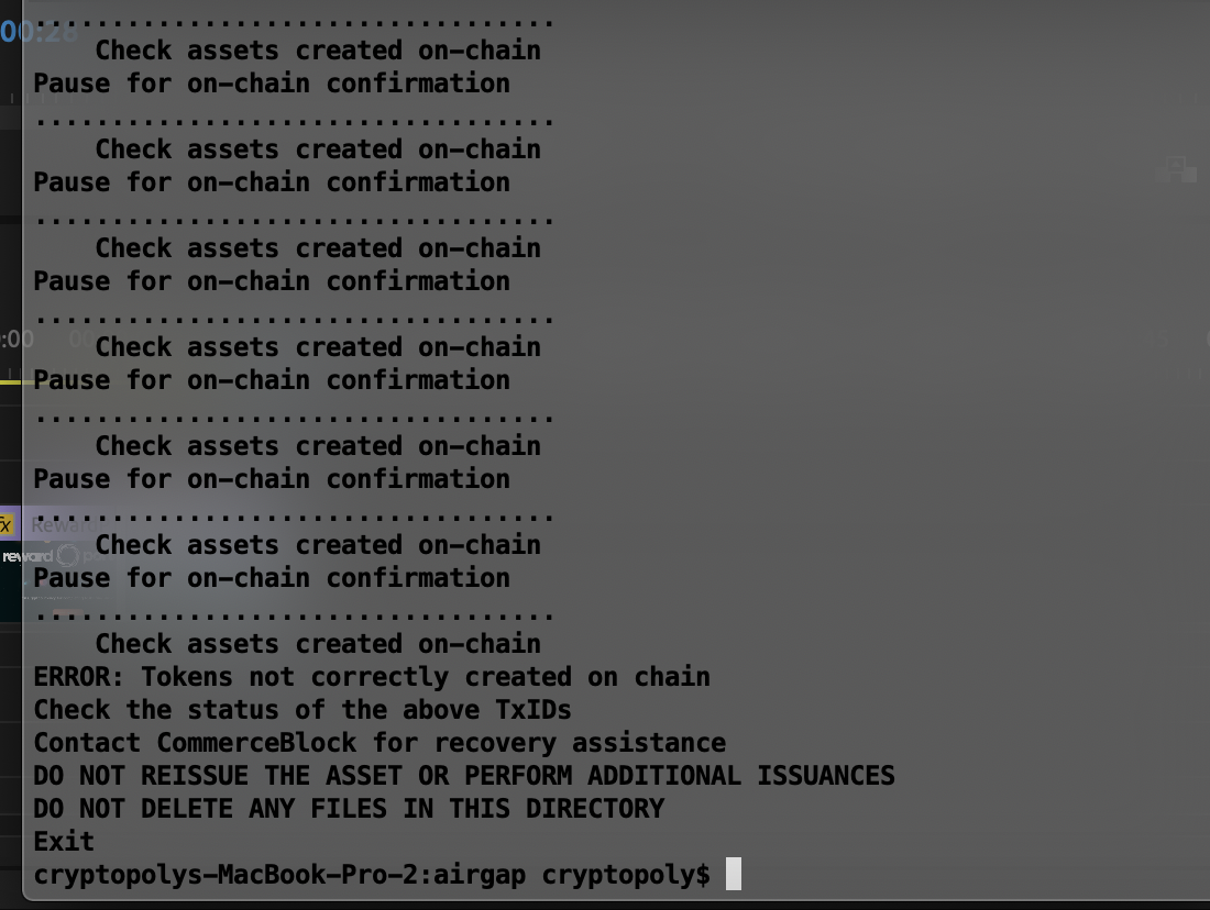Asset Issuance - Fatal Error (assets issued, much ado about nothing ...