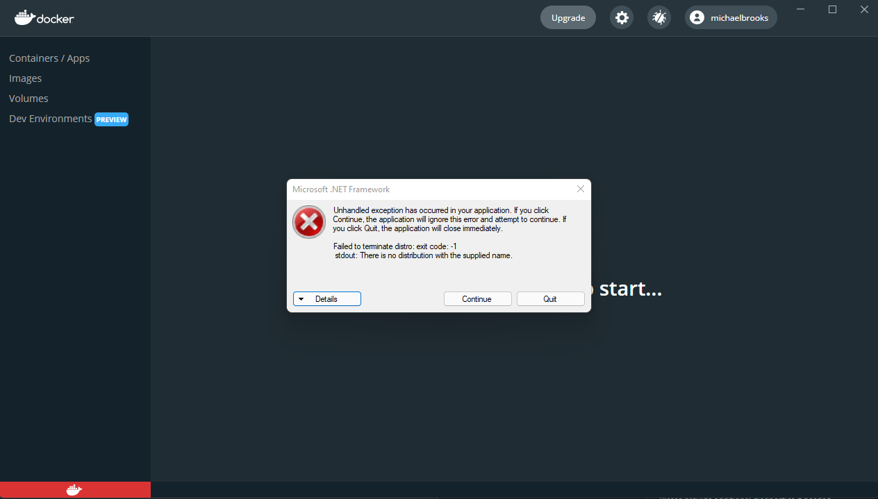 Can t Start Docker Desktop Receive Microsoft NET Framework Error 
