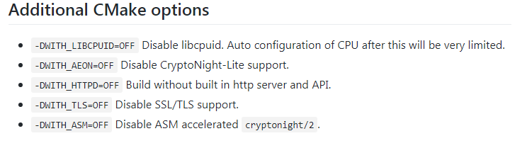 Add all descriptions cmake options · Issue #982 · xmrig/xmrig · GitHub