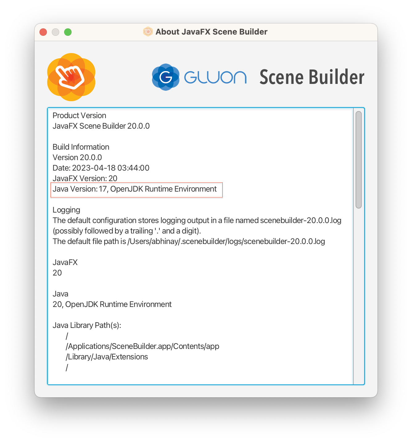 About dialog still shows Java version as 17 · Issue #627 · gluonhq/scenebuilder · GitHub