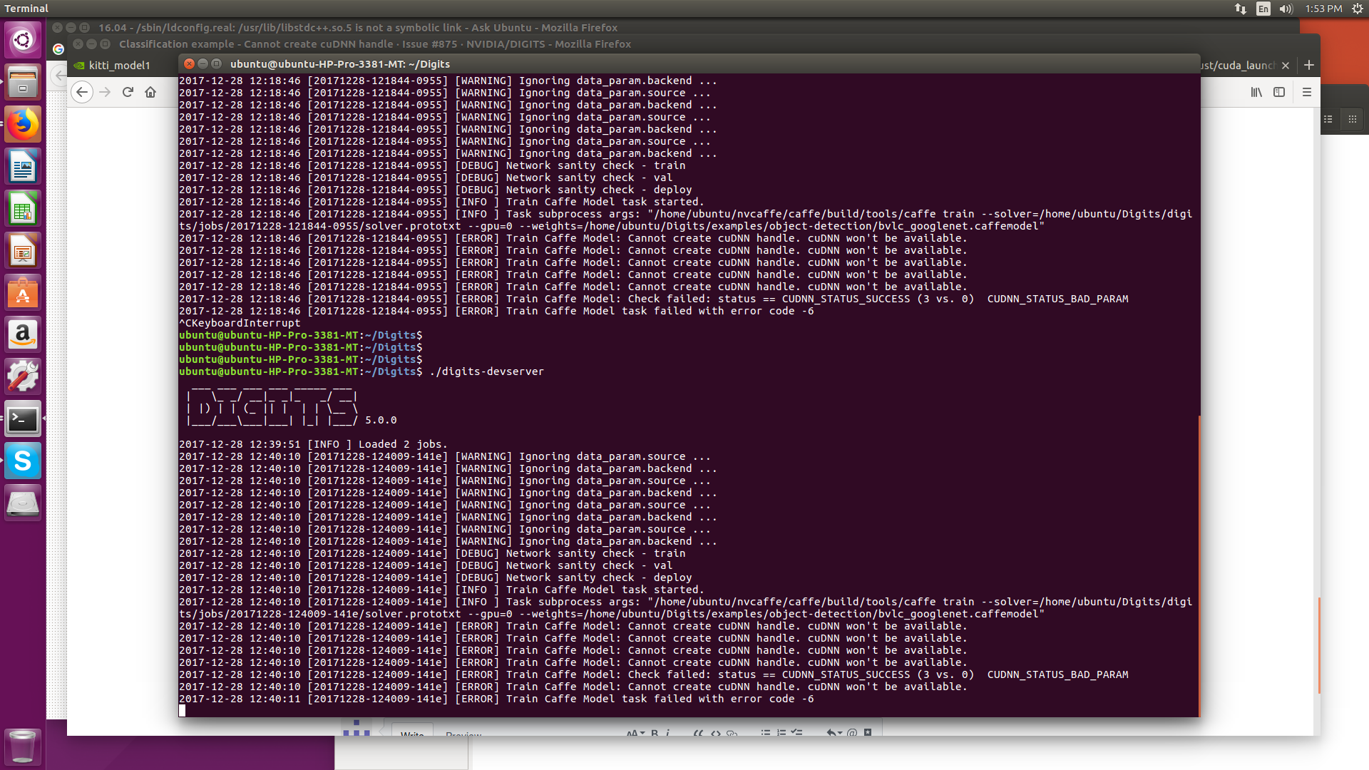 Train Caffe Model: Cannot create cuDNN handle. · Issue #819 · NVIDIA/DIGITS · GitHub