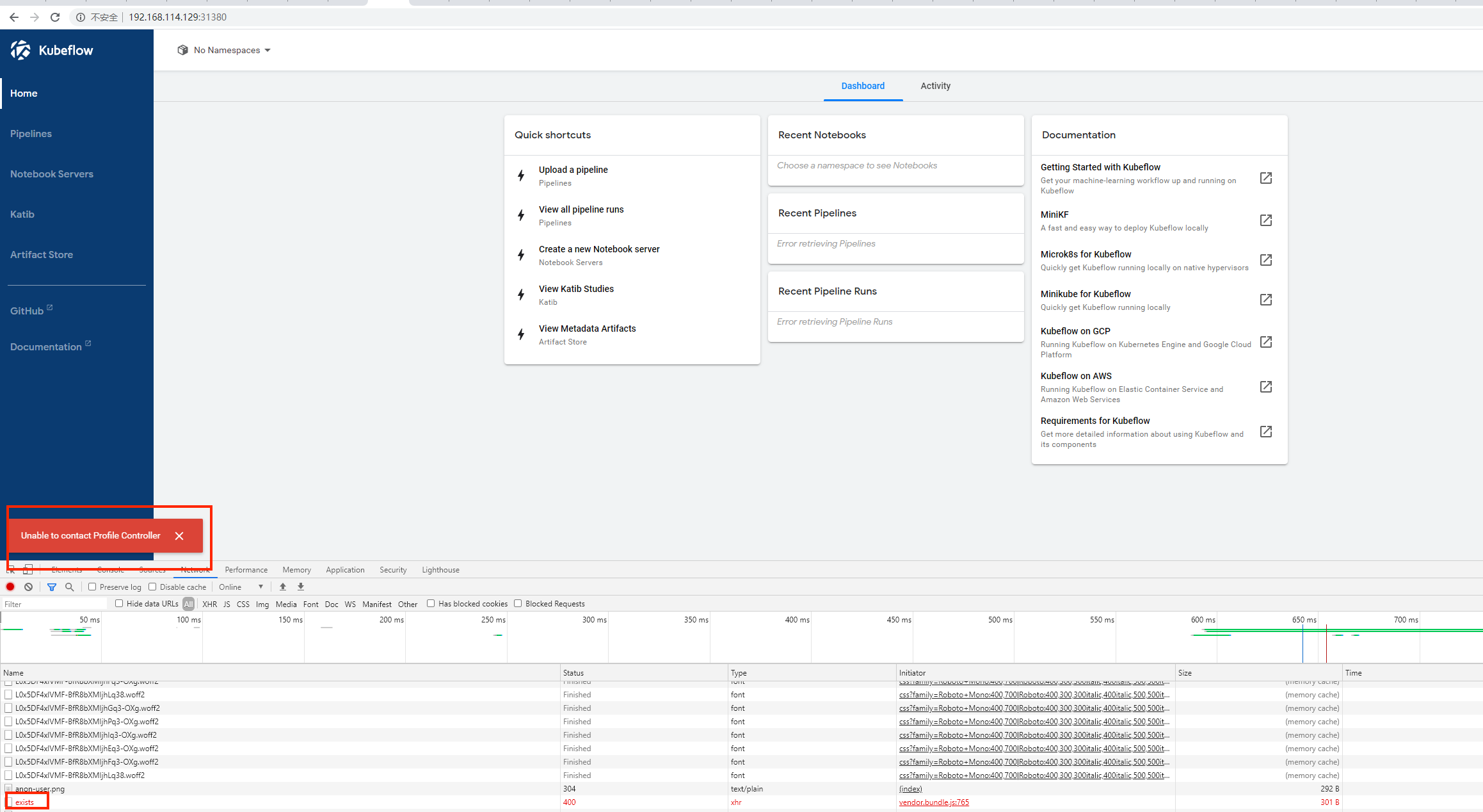 Centraldashboard reported "unable to contact Profile Controller" when deploying KubeFlow in ...