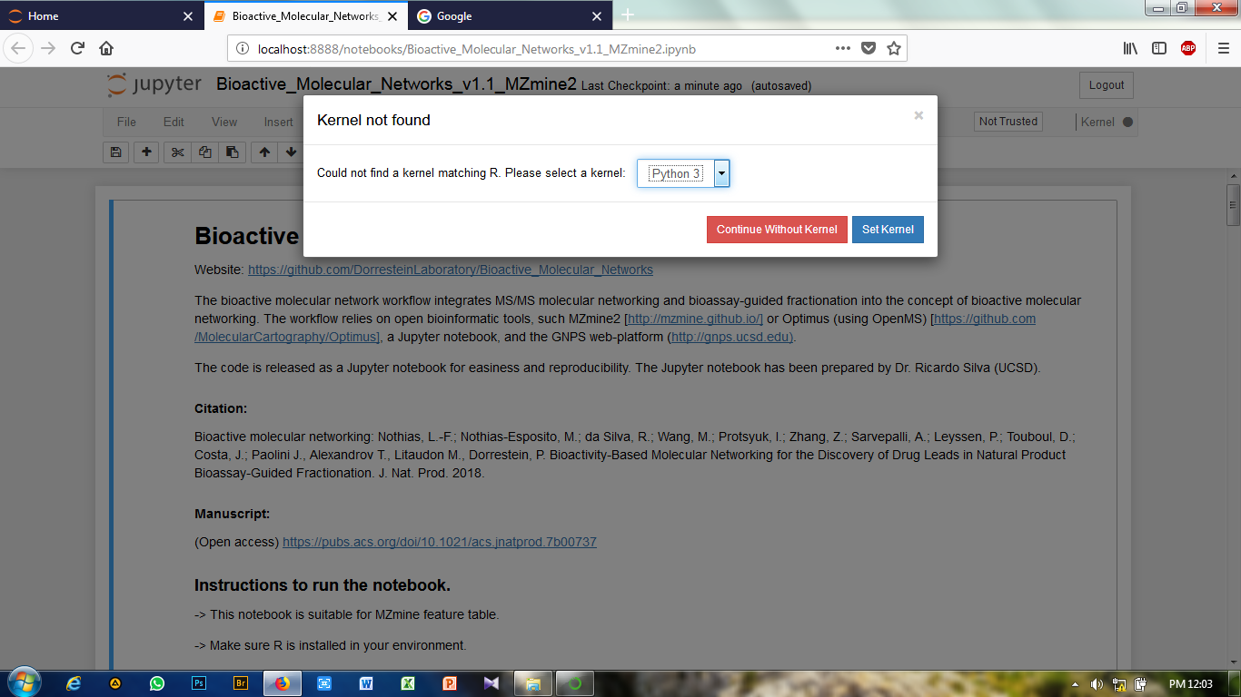 Issue regarding running of Jupyter notebook · Issue #7 · DorresteinLaboratory/Bioactive ...