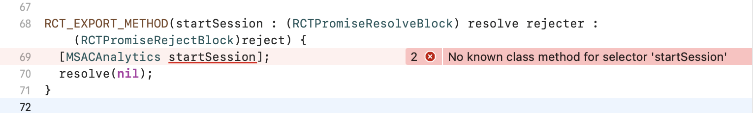 No known class method for selector 'startSession' · Issue #2225 · microsoft/react-native-code ...