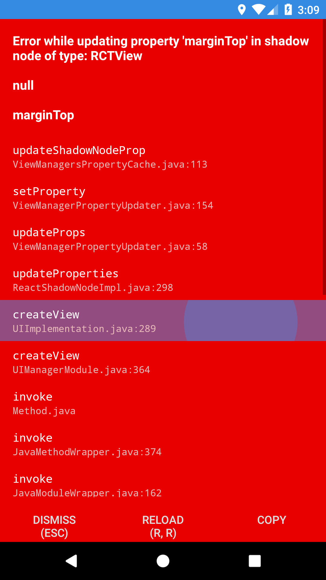 error while updating the property 'marginTop' in a shadow node of type · Issue #899 · software ...