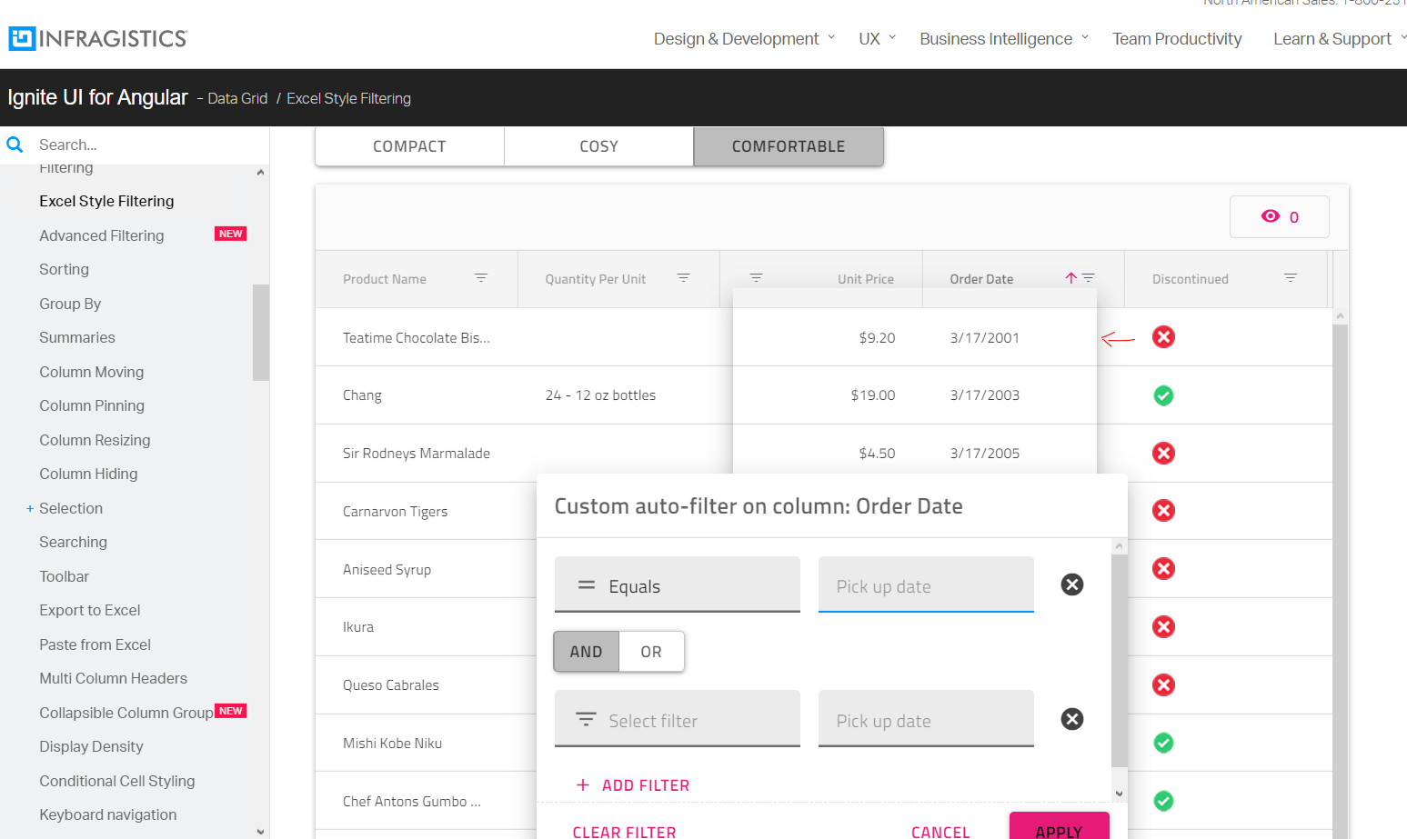 Excel style filtering dropdown remains as a shadow under condition dialog · Issue #7133 ...
