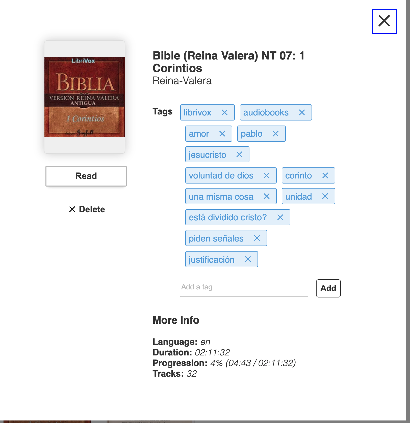 Audiobook "progression" in publication info popup modal dialog (NaN Not ...