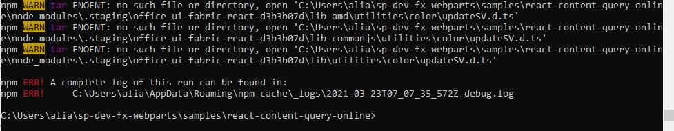 react-content-query-online: Error running npm install · Issue #1767 · pnp/sp-dev-fx-webparts ...