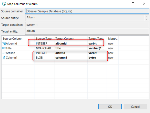 Incorrect Types For Columns Are Chosen During The Export To New Table From Another Table · Issue 