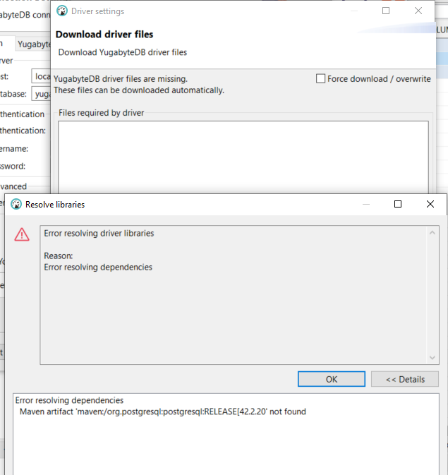 Driver cannot be downloaded for Yugabyte SQL · Issue #12891 · dbeaver/dbeaver · GitHub