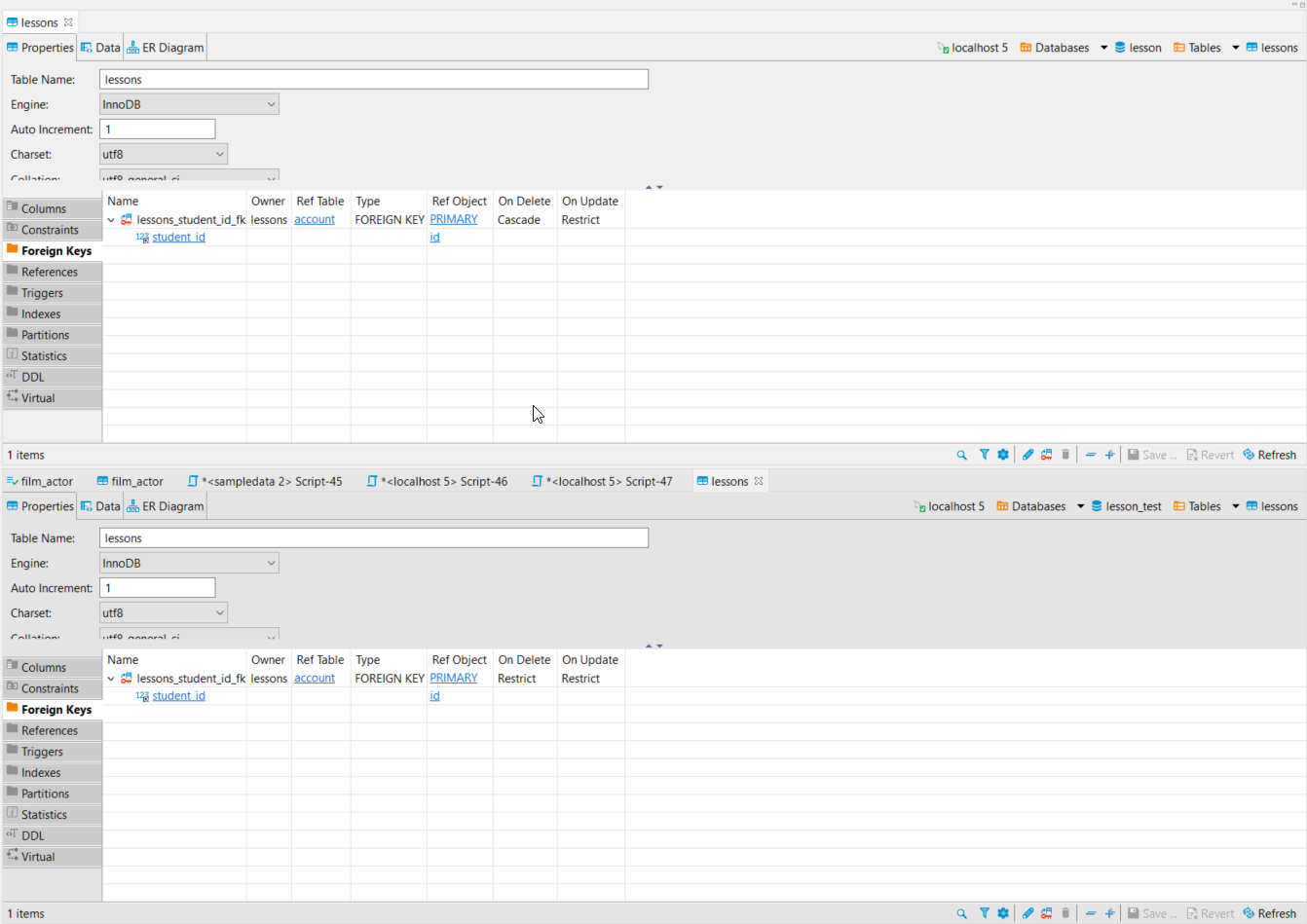 MySQL: if two tables in different databases have the same foreign key ...