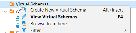 [Exasol] Create new virtual schema is not supported but option is available in context menu ...