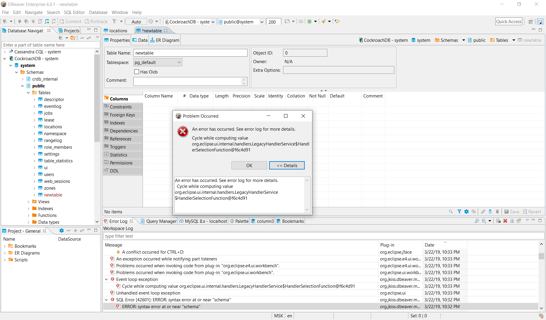 Cockroachdb Error While Create Table In Special Case · Issue 5555 · Dbeaver Dbeaver · Github