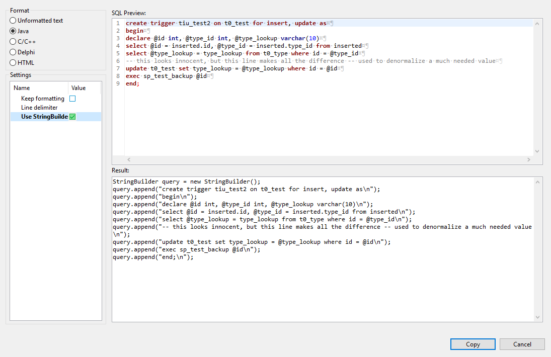 Improve "sql to java code" feature · Issue #6363 · dbeaver/dbeaver · GitHub