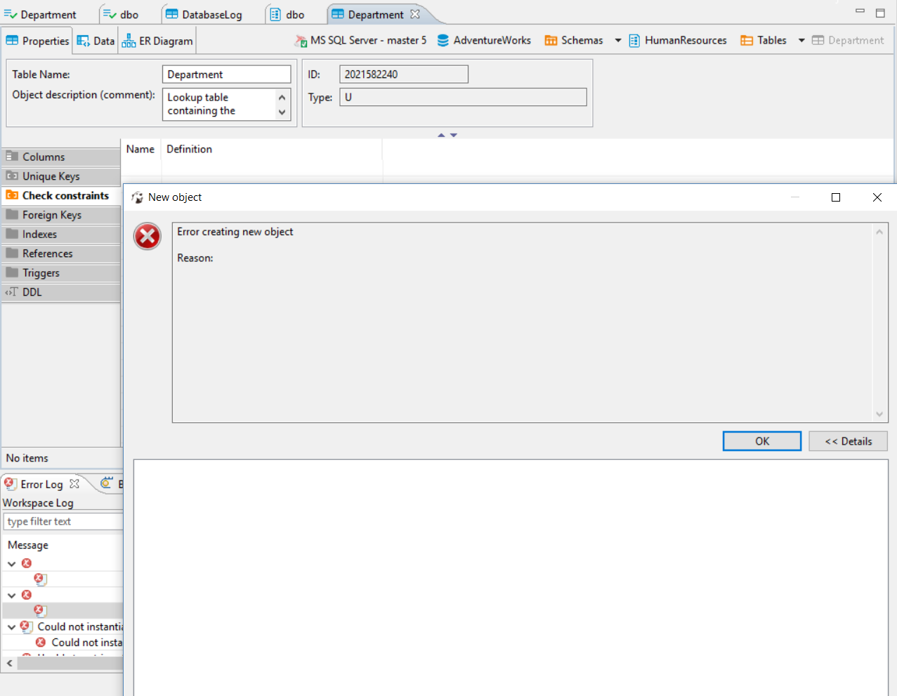 NPE when tryiung to create Check constraint · Issue #6429 · dbeaver/dbeaver · GitHub