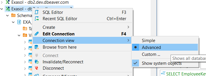 Empty Exasol schemes are not displayed · Issue #6459 · dbeaver/dbeaver · GitHub