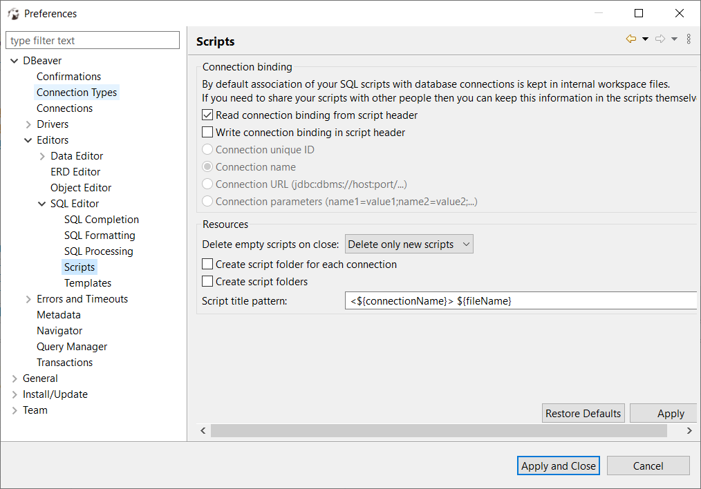 Eclipse expects SQL files to be connected (adds " " before SQL file tab ...