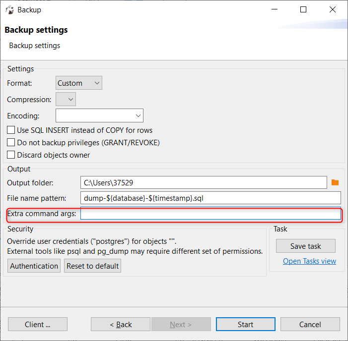 Allow for setting option for dumping large object for PostgreSQL ...