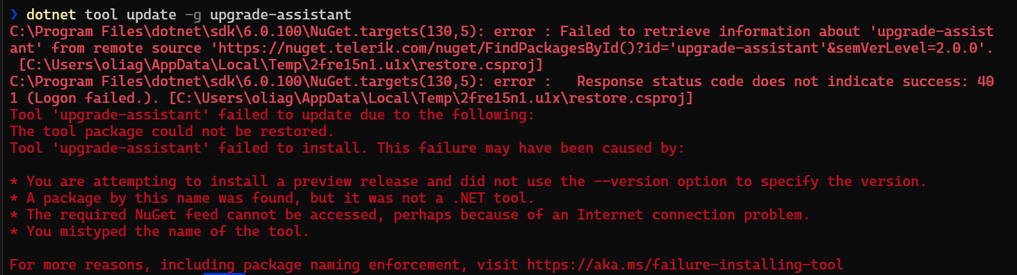 Upgrading the tool fails if I have multiple NuGet package sources · Issue #958 · dotnet/upgrade ...