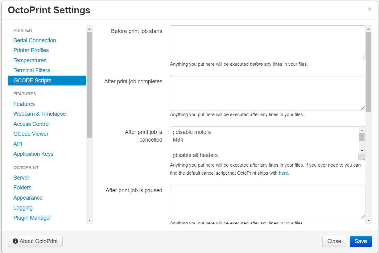 [Request] Attach gcode to pause/cancel/resume buttons · Issue #3715 · OctoPrint/OctoPrint · GitHub