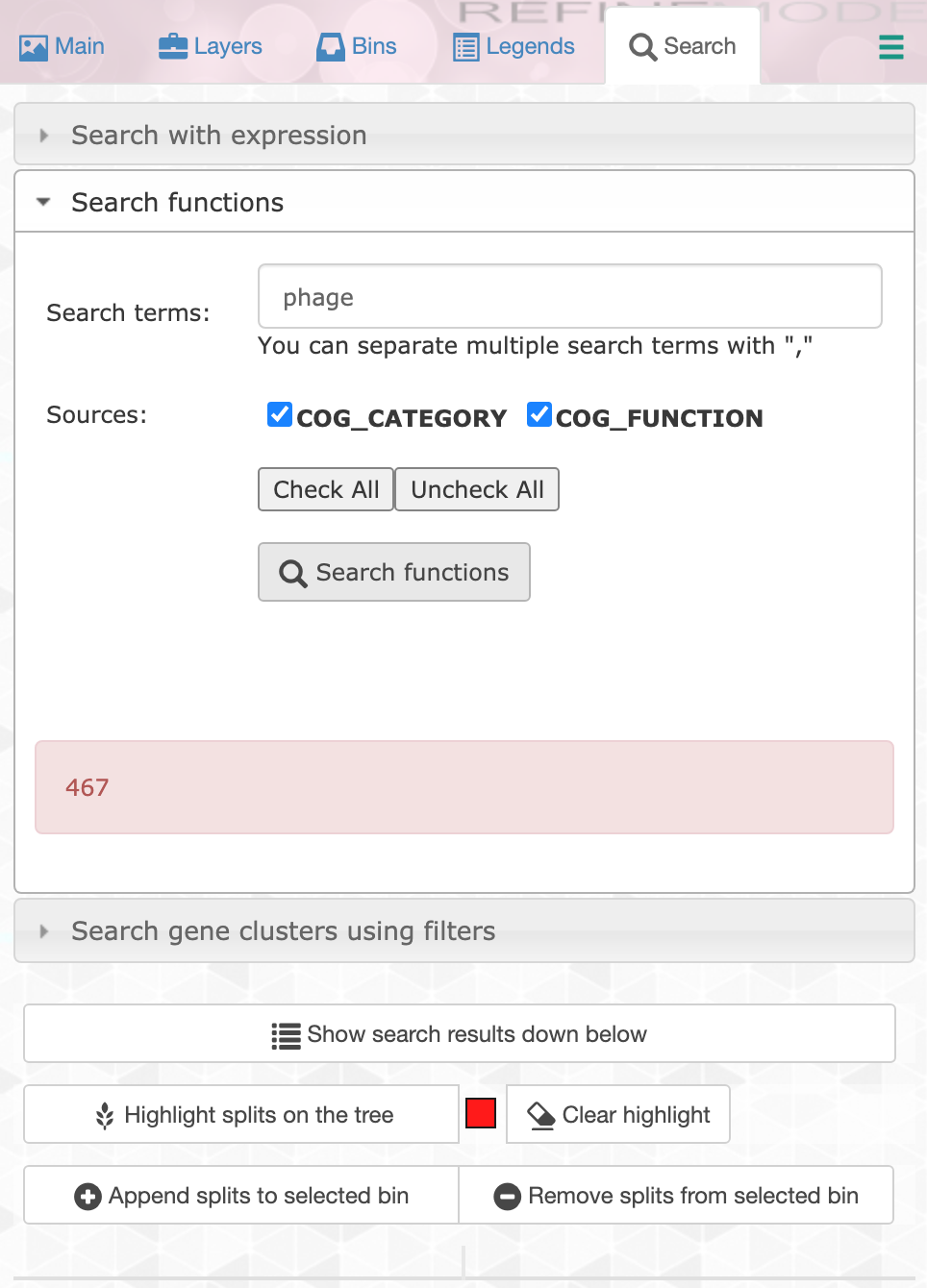 anvi-refine "Search functions" gives red box with number in it, but no functions · Issue #1515 ...
