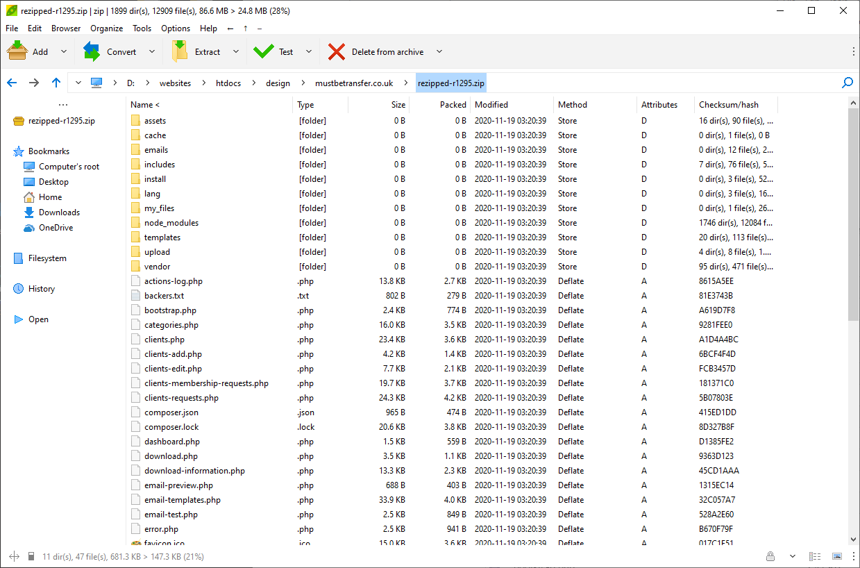 incorrect file permissions are stored within projectsend-r1295.zip archive causes a 500 error ...