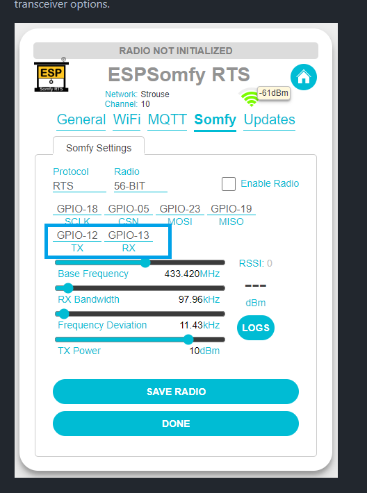 Documentation / Default settings · Issue #81 · rstrouse/ESPSomfy-RTS · GitHub