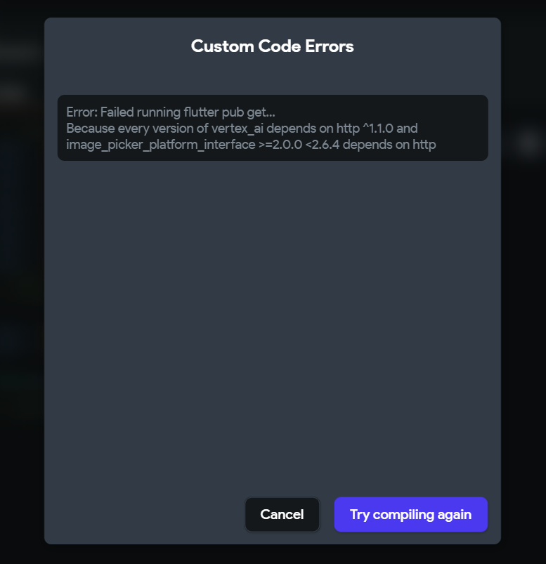 Vertex AI package cannot be imported due to conflicting dependencies · Issue #1354 · FlutterFlow ...