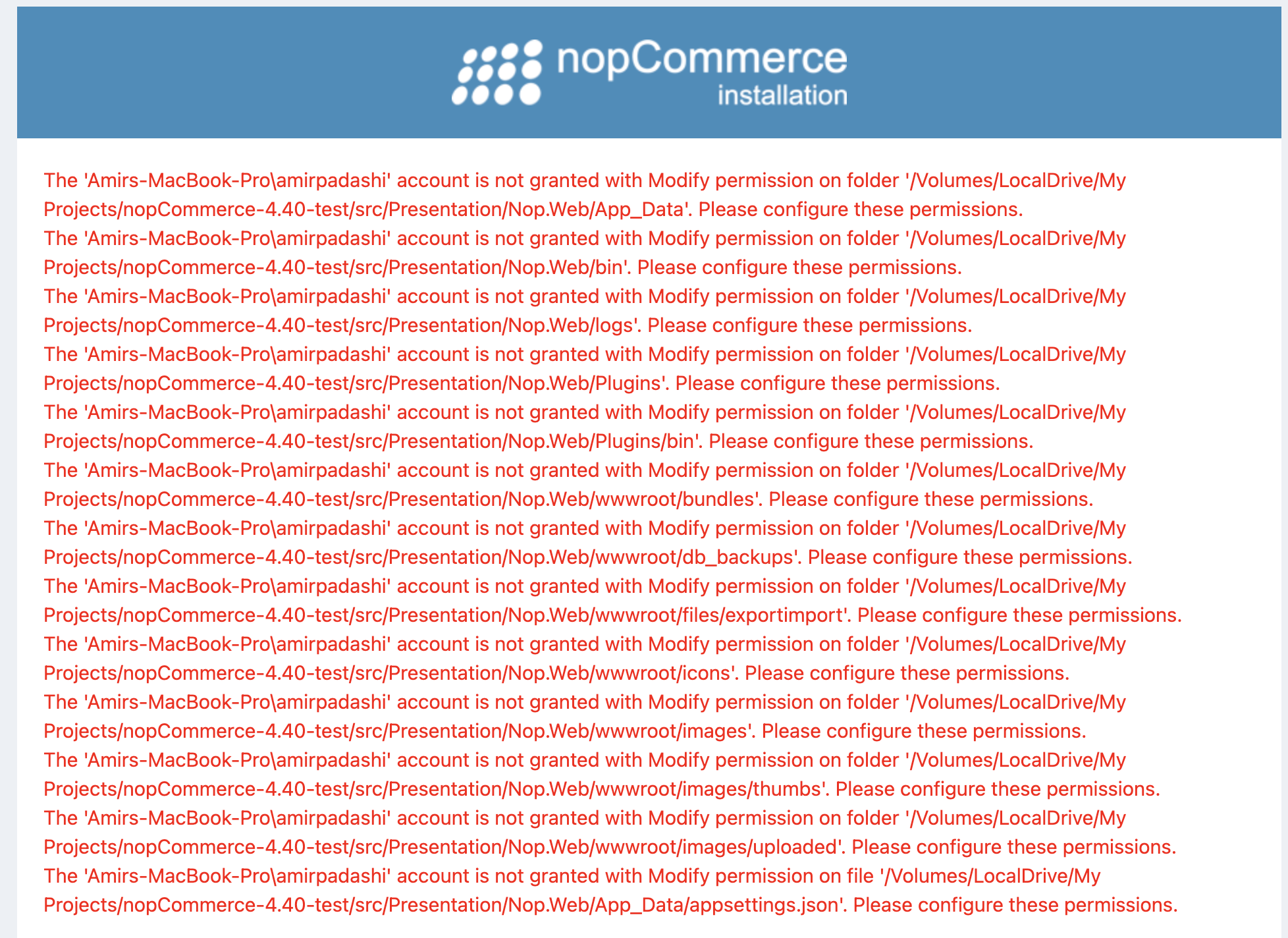 Installation failed when trying to install nopCommerce on macOS Big Sur or may be Linux. · Issue ...