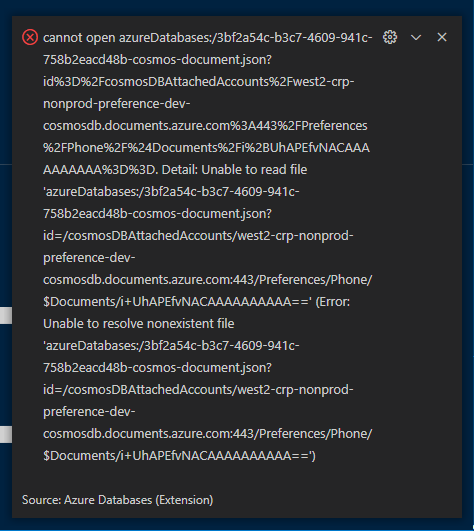 CosmosDB documents won't load · Issue #2035 · microsoft/vscode-cosmosdb · GitHub