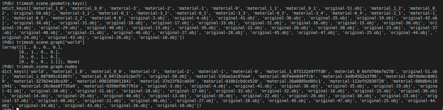 Inconsistent key names in the trimesh.Scene().graph.nodes and trimesh.Scene().geometry.keys ...