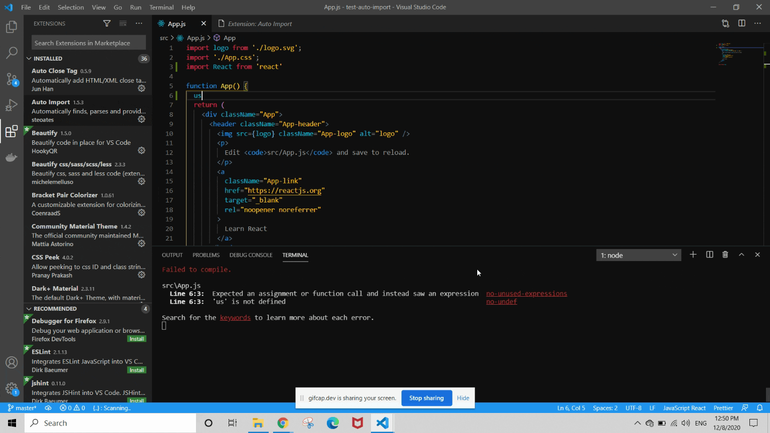 Feature Request Add Support For React V17 · Issue 153 · R5n Labsvscode React Javascript