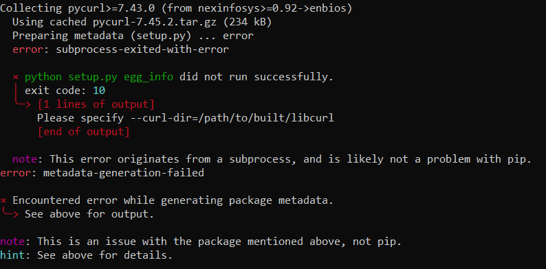 Difficulty installing on windows · Issue #7 · ENVIRO-Module/enbios · GitHub